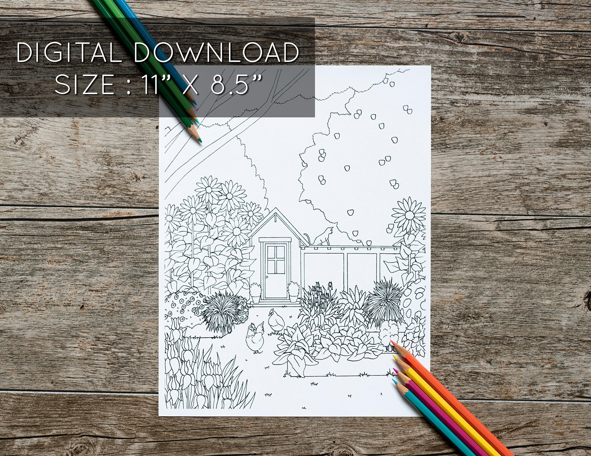 Chicken Coop With a Garden and Flowers Coloring Page, Chickens Coloring ...