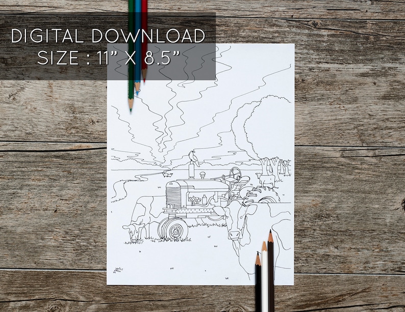Cows and a Tractor Coloring Page, Farm Coloring Page, Cattle Coloring ...