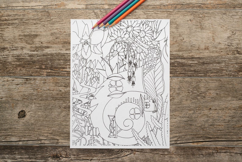 Snail Fairy Garden Coloring Page, Nature Coloring Pages, Flowers ...