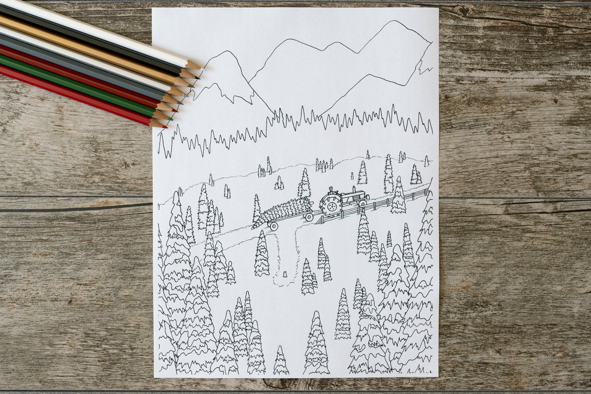 Tractor Hauling Tree Christmas Coloring Page, Christmas Coloring Page ...