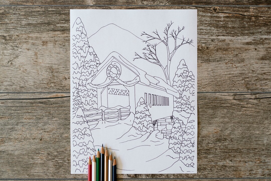 Christmas Covered Bridge Coloring Page, Christmas Coloring Pages ...