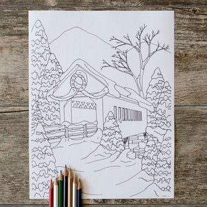 Christmas Covered Bridge Coloring Page, Christmas Coloring Pages ...