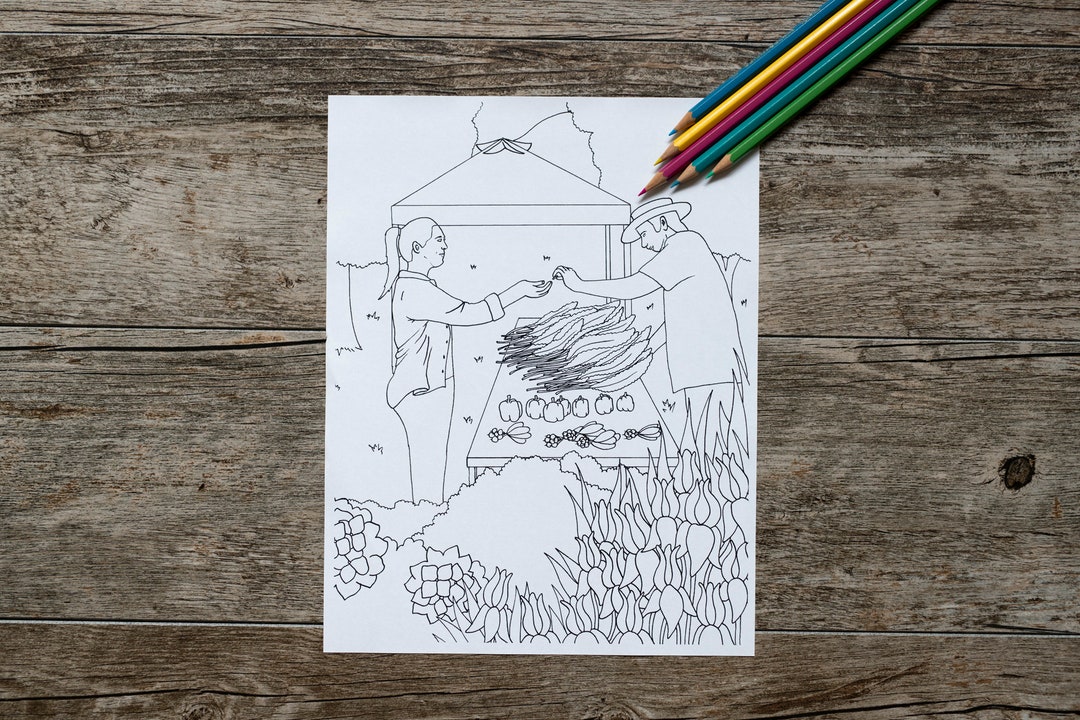 Farmers Market Coloring Page, Produce Stand Coloring Page, Farmer ...