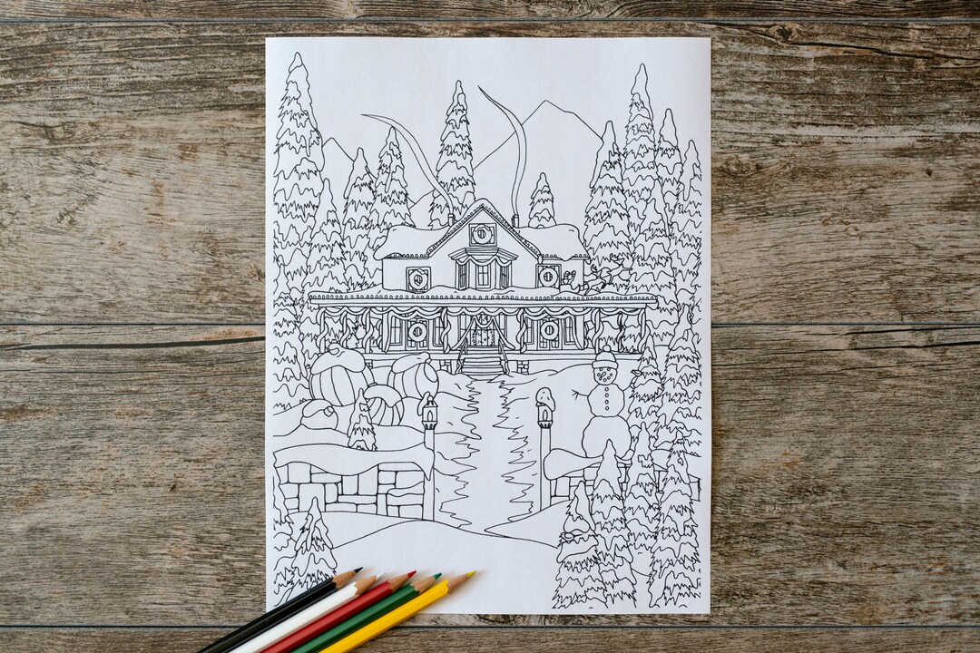 Christmas House Coloring Page, Christmas Coloring Page, Winter Coloring ...