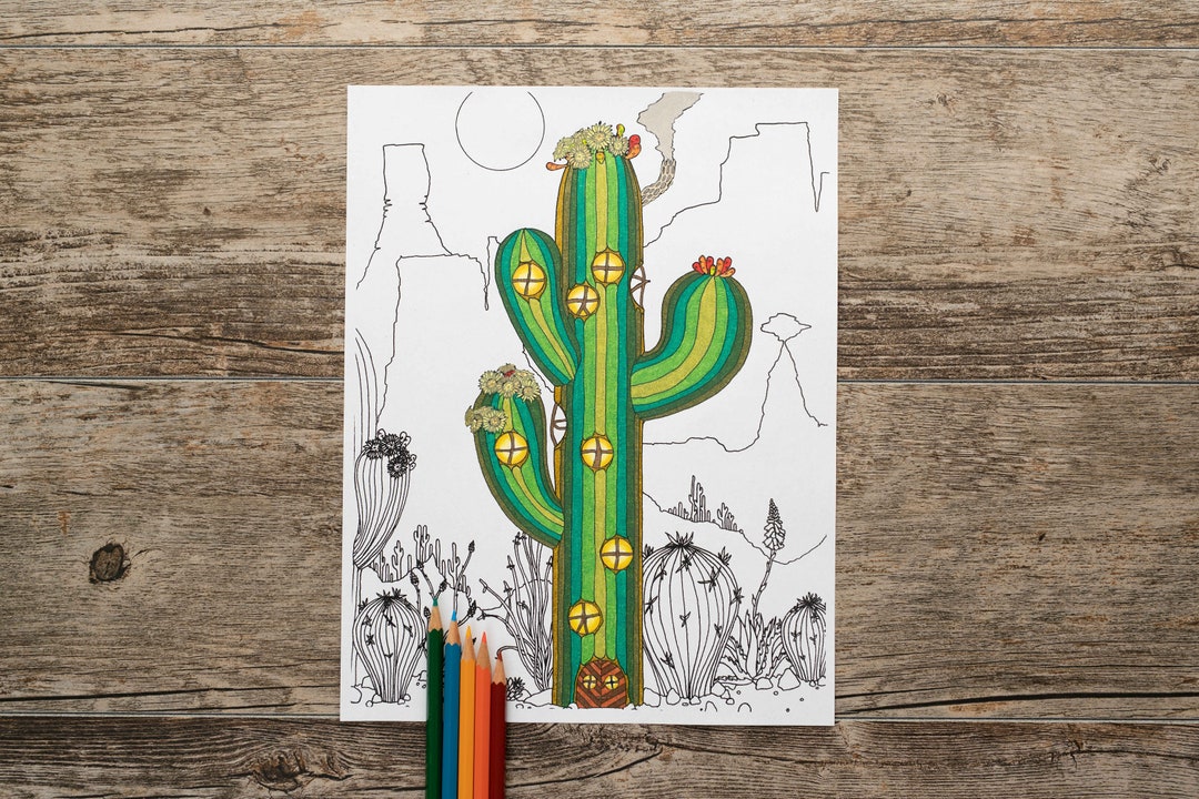 Cactus Fairy Garden Coloring Page, Desert Coloring Page, Fairy Garden ...