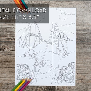 Amusement Park Childrens Coloring Page, Roller Coaster Coloring Page ...