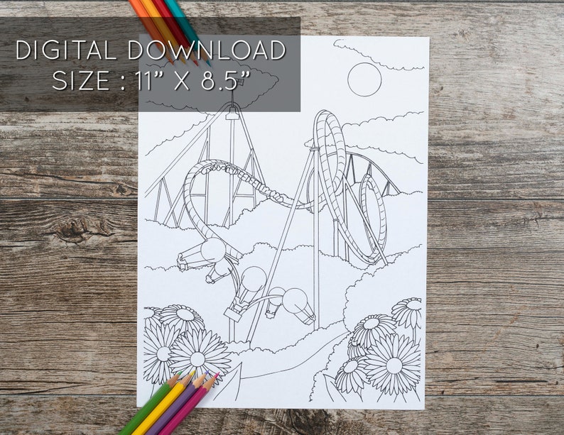 Amusement Park Childrens Coloring Page, Roller Coaster Coloring Page ...