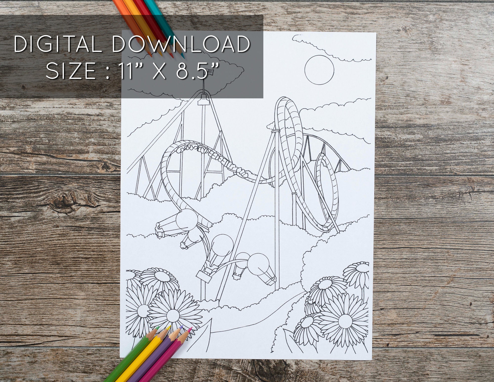 Amusement Park Childrens Coloring Page, Roller Coaster Coloring Page ...