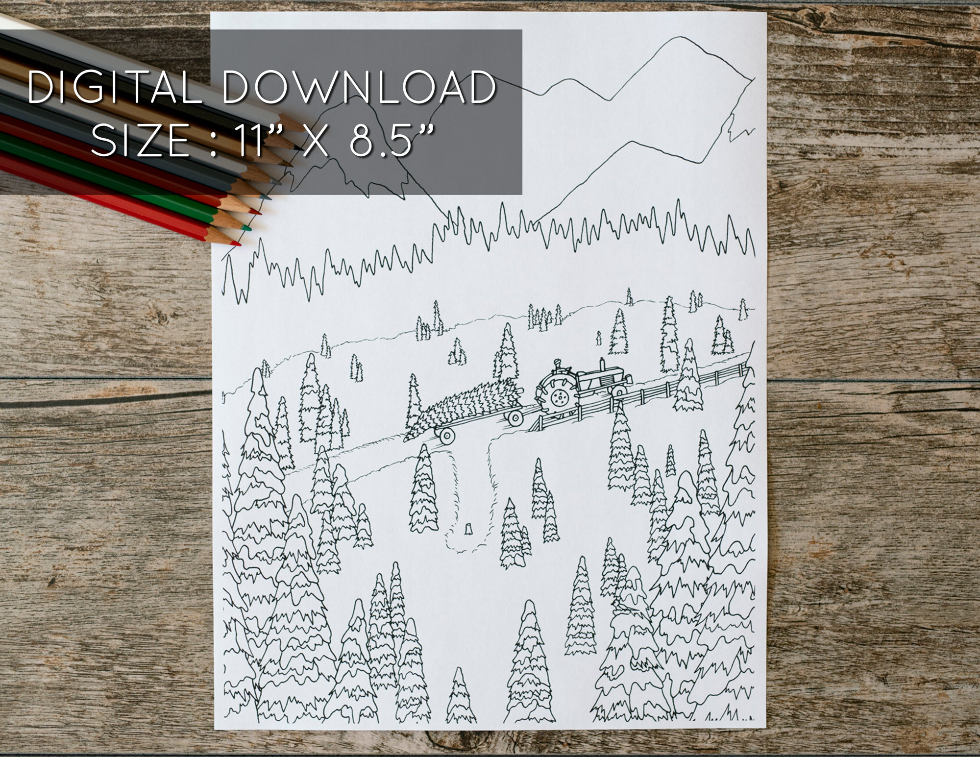 Tractor Hauling Tree Christmas Coloring Page, Christmas Coloring Page ...