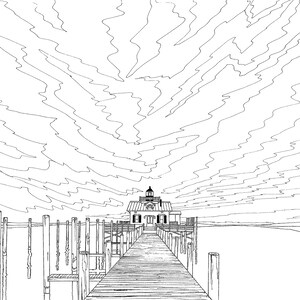 Lighthouse on a Pier, Printable Adult Coloring Page, Lighthouse ...