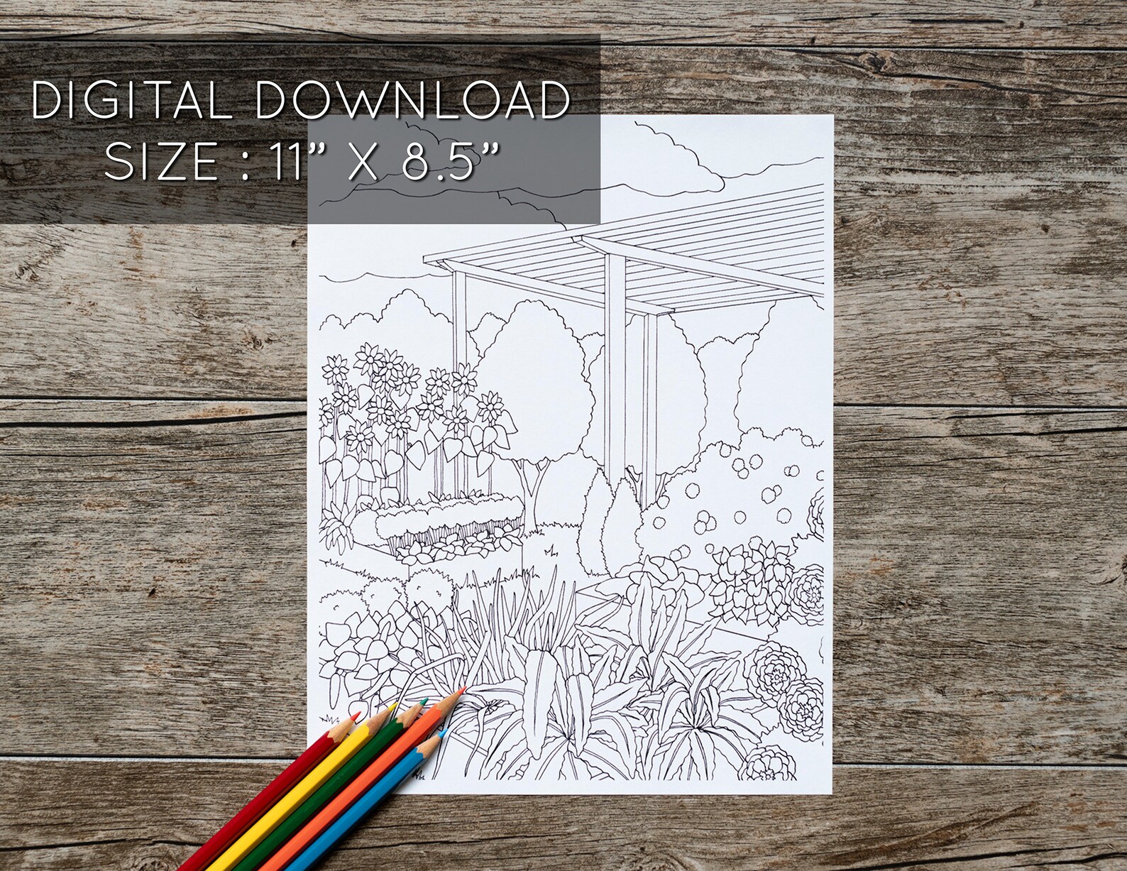Pergola Garden Coloring Page, Garden Coloring Page, Flower Garden ...