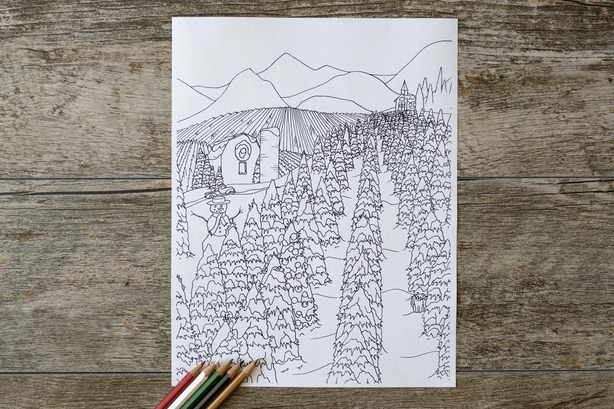 Christmas Tree Farm Coloring Page, Christmas Coloring Page, Winter ...