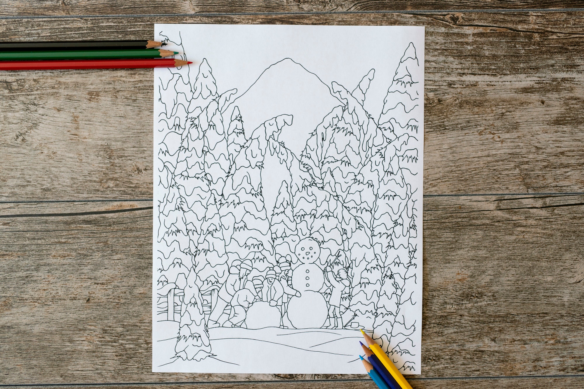 Kids Building A Snowman Coloring Page, Winter Coloring Page, Christmas ...