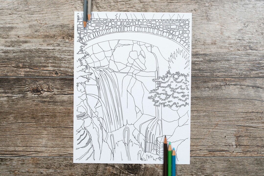 Mount Rainier Bridge Over Waterfall Adult Coloring Page, Mount Rainier ...