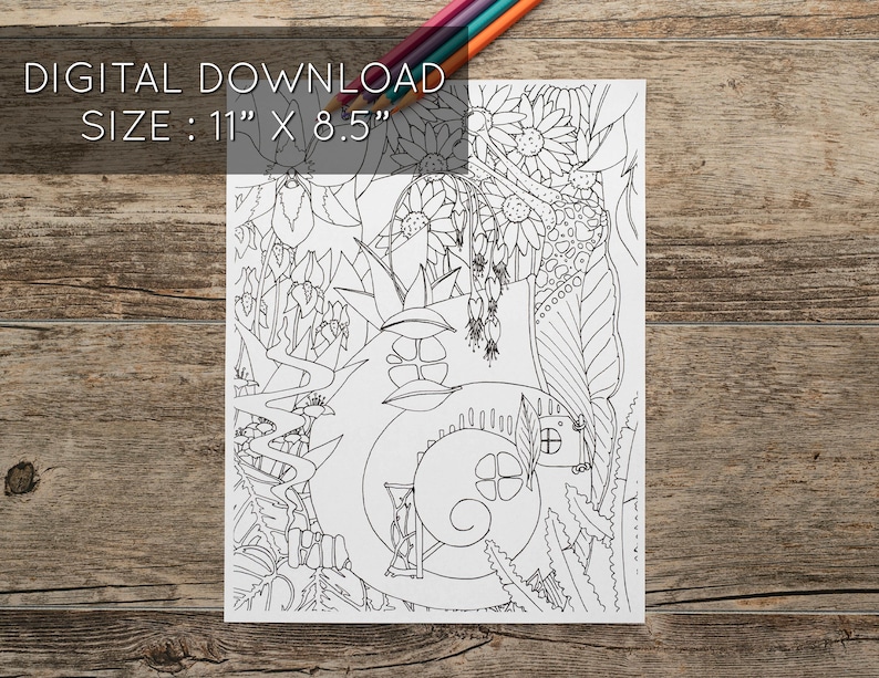 Snail Fairy Garden Coloring Page, Nature Coloring Pages, Flowers ...