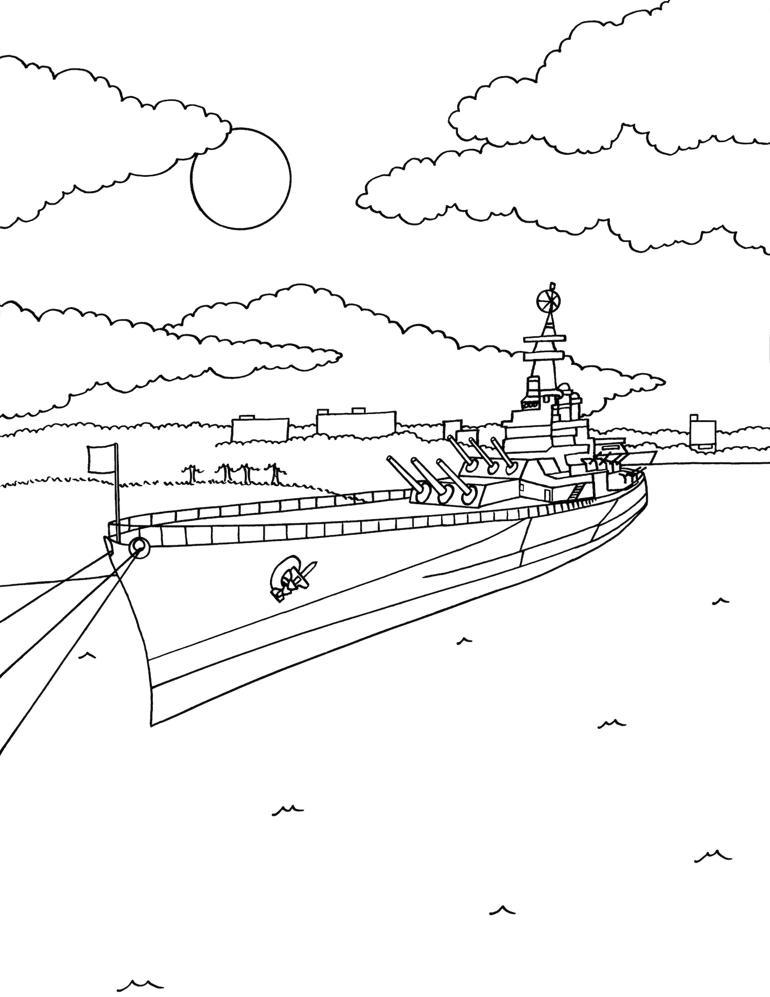 Battleship Childrens Coloring Page, Battleship North Carolina, Boat ...