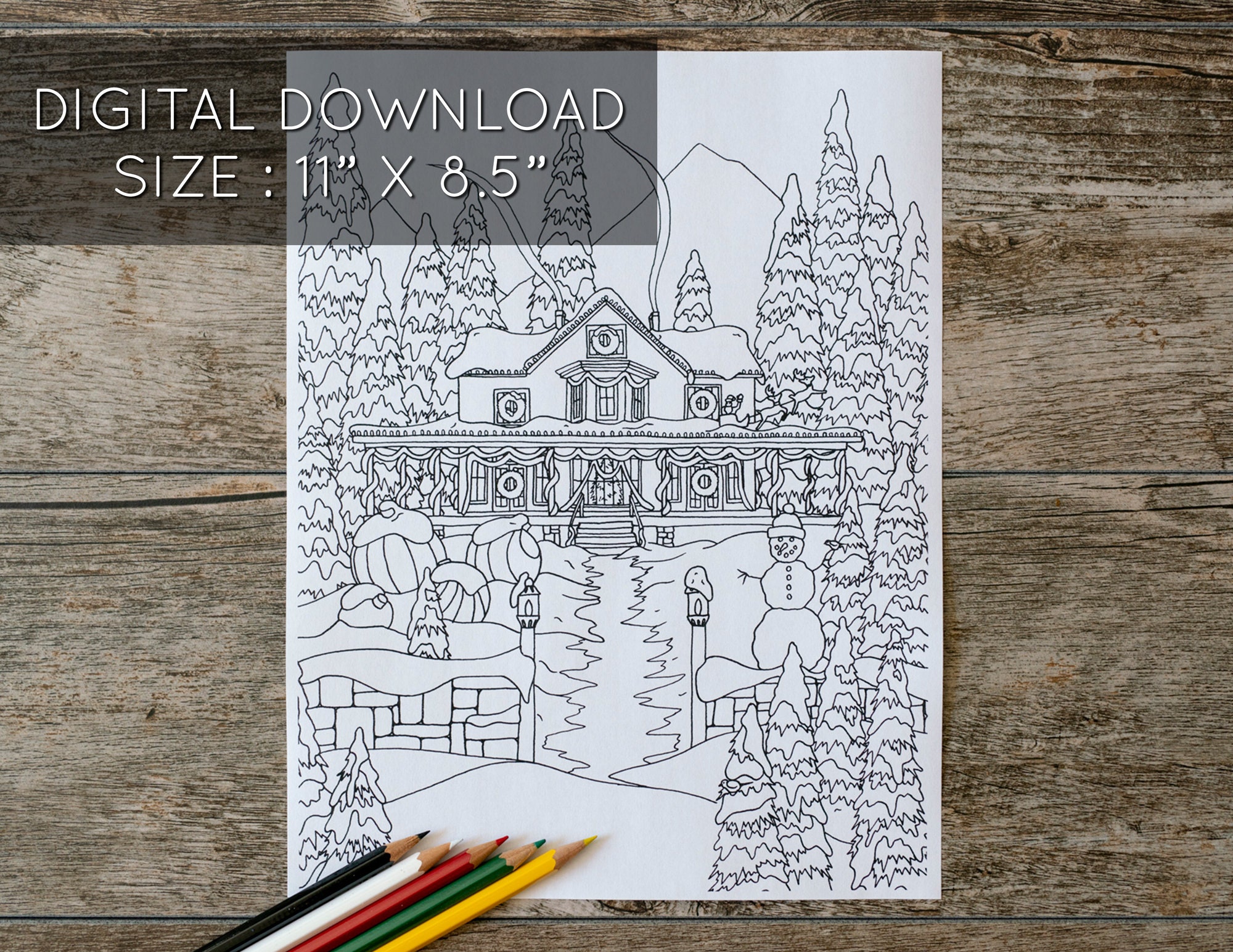 Christmas House Coloring Page, Christmas Coloring Page, Winter Coloring ...