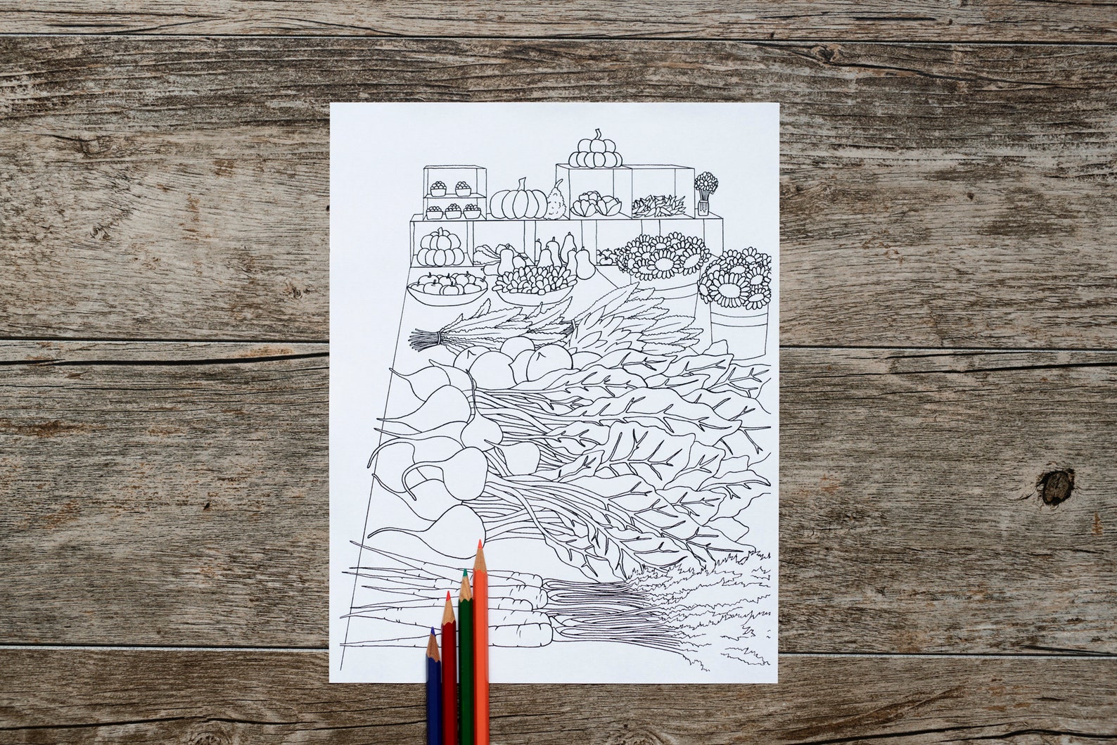 Produce Display Coloring Page, Produce Stand Coloring Page, Farmers ...