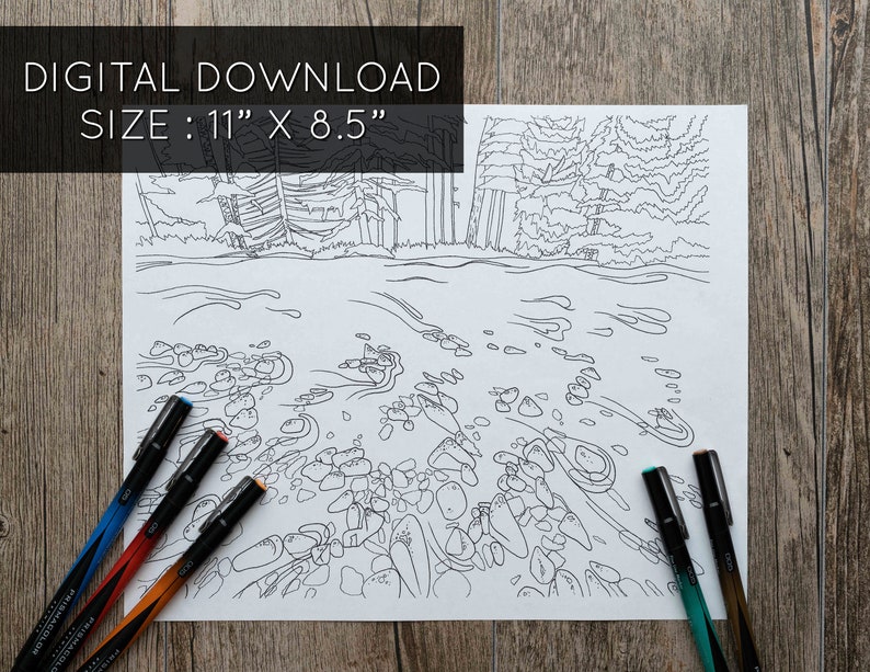Cobblestone River, Printable Adult Coloring Page, Adult Coloring Pages ...