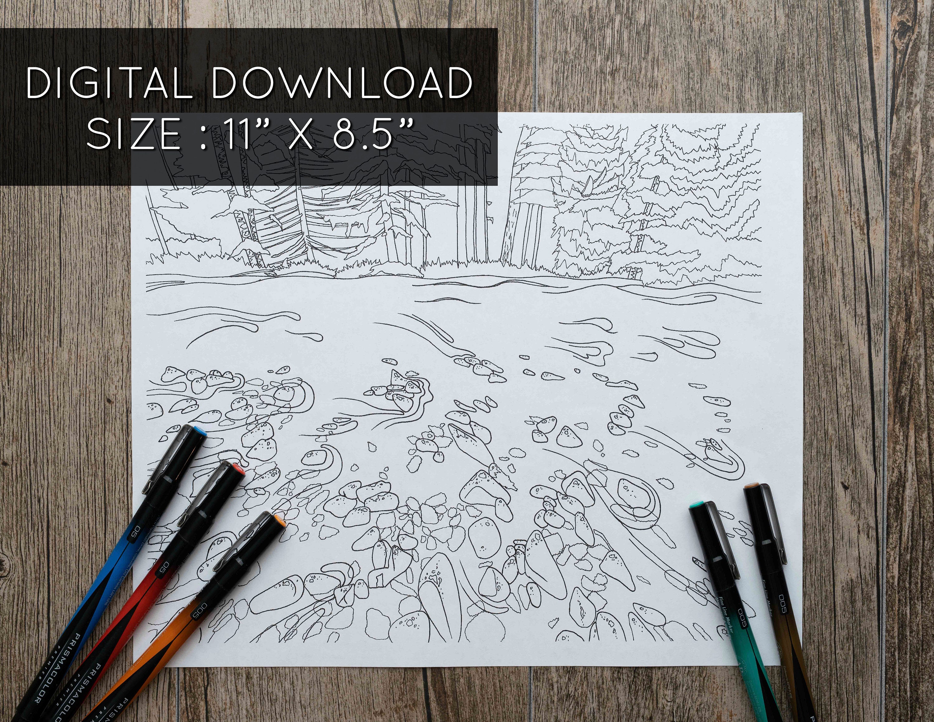 Cobblestone River, Printable Adult Coloring Page, Adult Coloring Pages ...