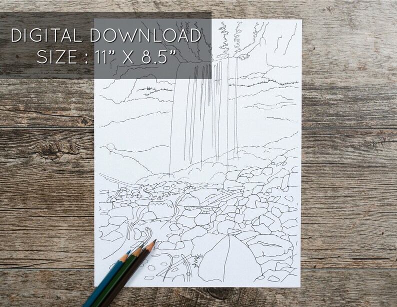 Waterfall Coloring Page for Adults, Washington State Waterfall Coloring ...