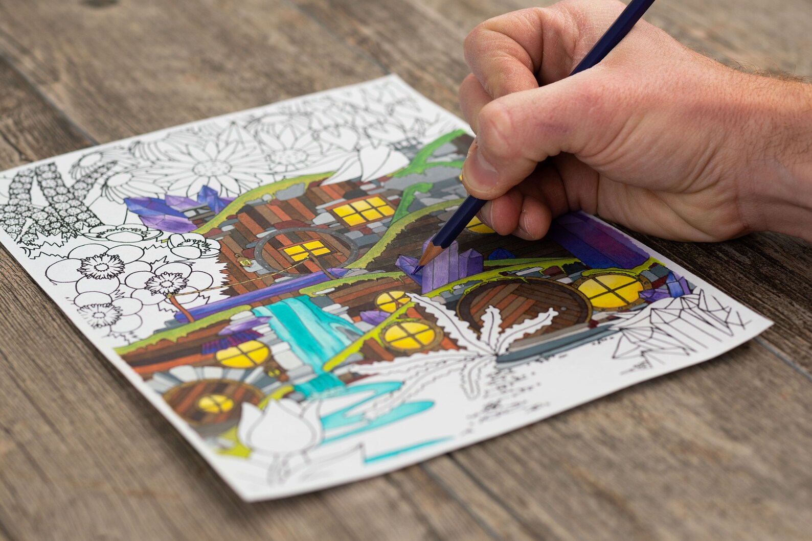 Hobbit Cottage Coloring Page, Crystals Coloring Page, Amethyst Coloring ...