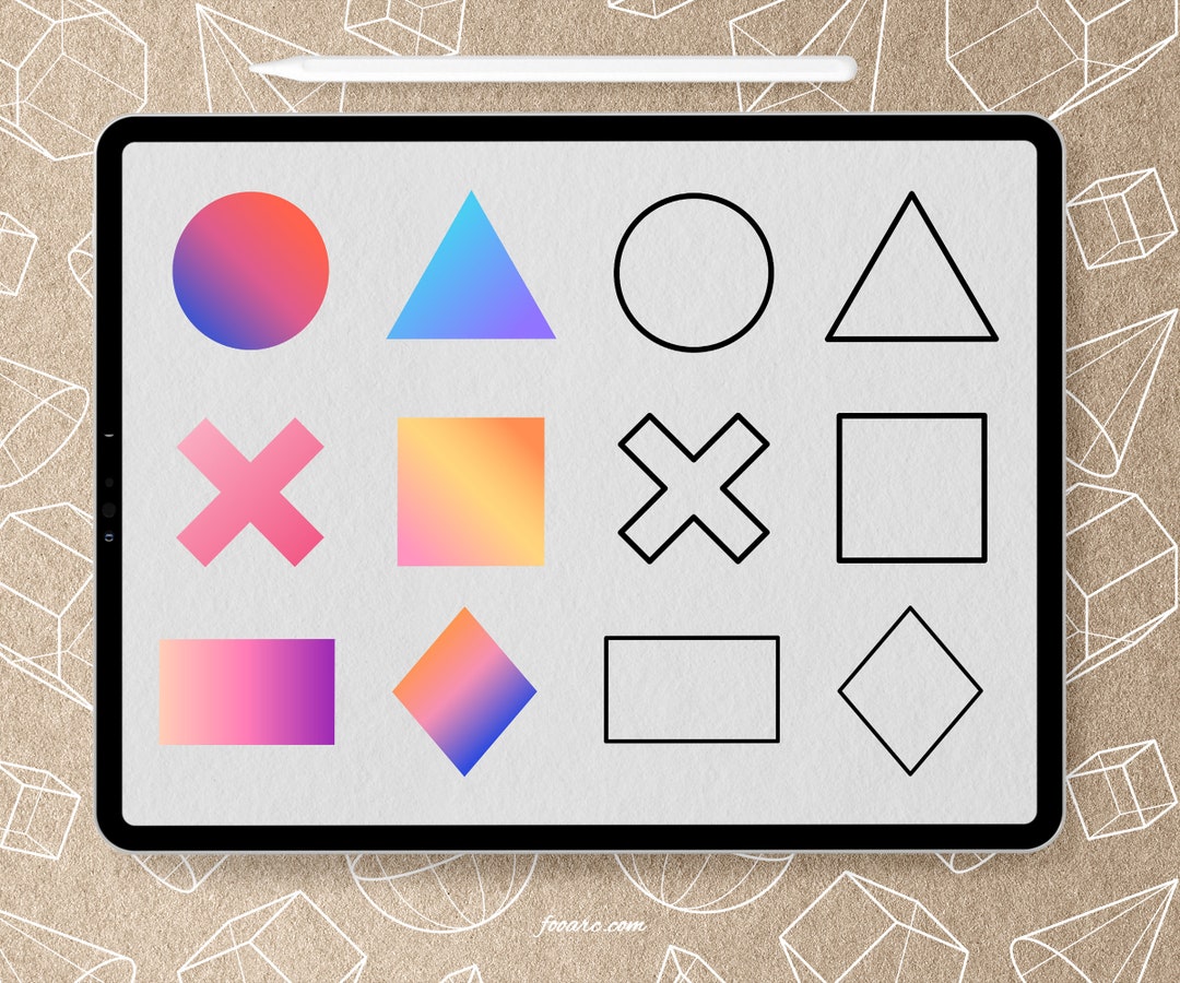 150 Procreate Brushes - Geometric Shapes Bundle - Basic, 3D Shapes ...