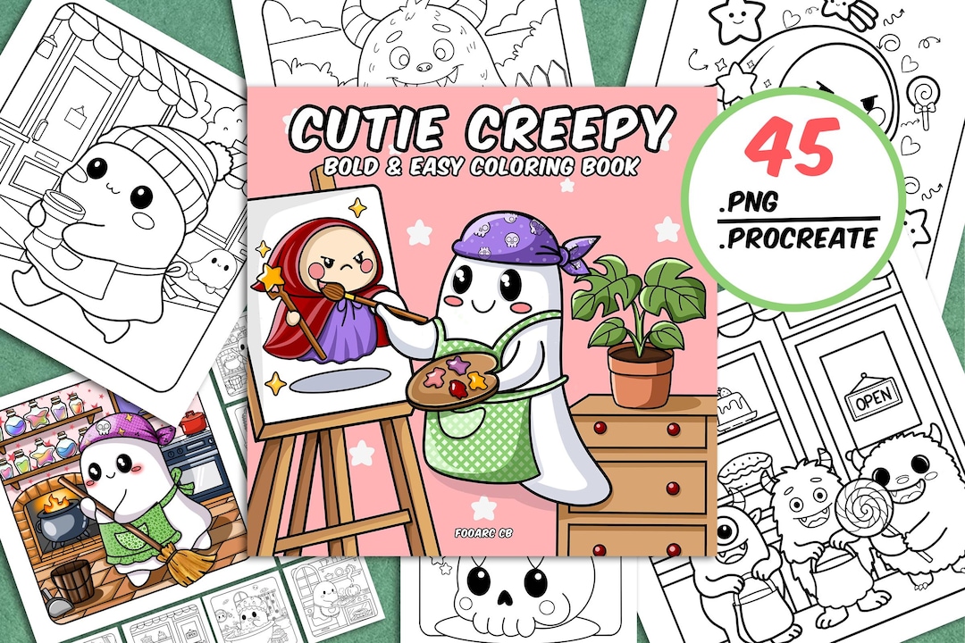 45 Spooky Coloring Pages | Kawaii Goth Monsters (digital Download - Etsy