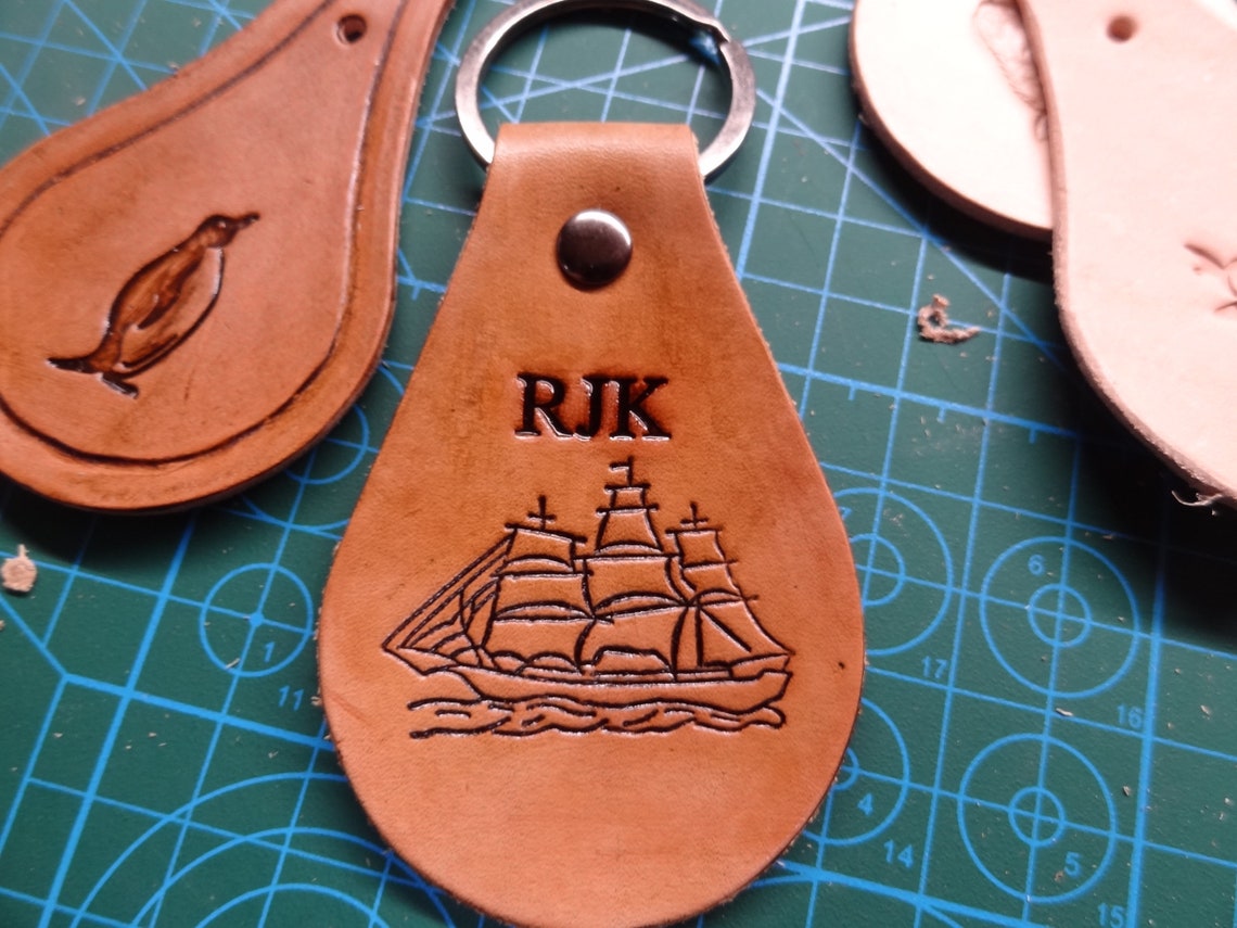 Personalized Handmade Genuine Leather Keychain Sailboat Key Ring Chain ...