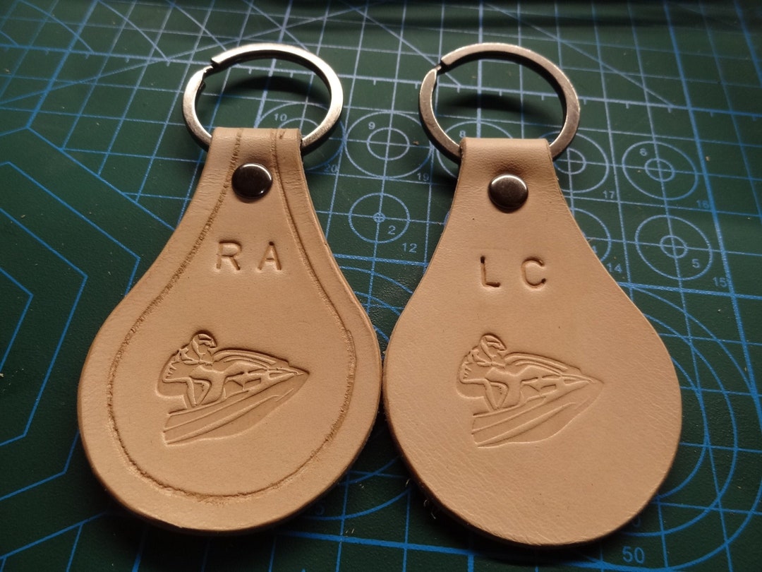 Personalized Handmade Leather Keychain With Jet Ski Skier Key Ring ...