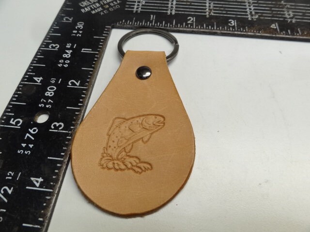 Leather Keychain FISH Trout Fishing Custom Handmade Key Ring Chain FOB ...