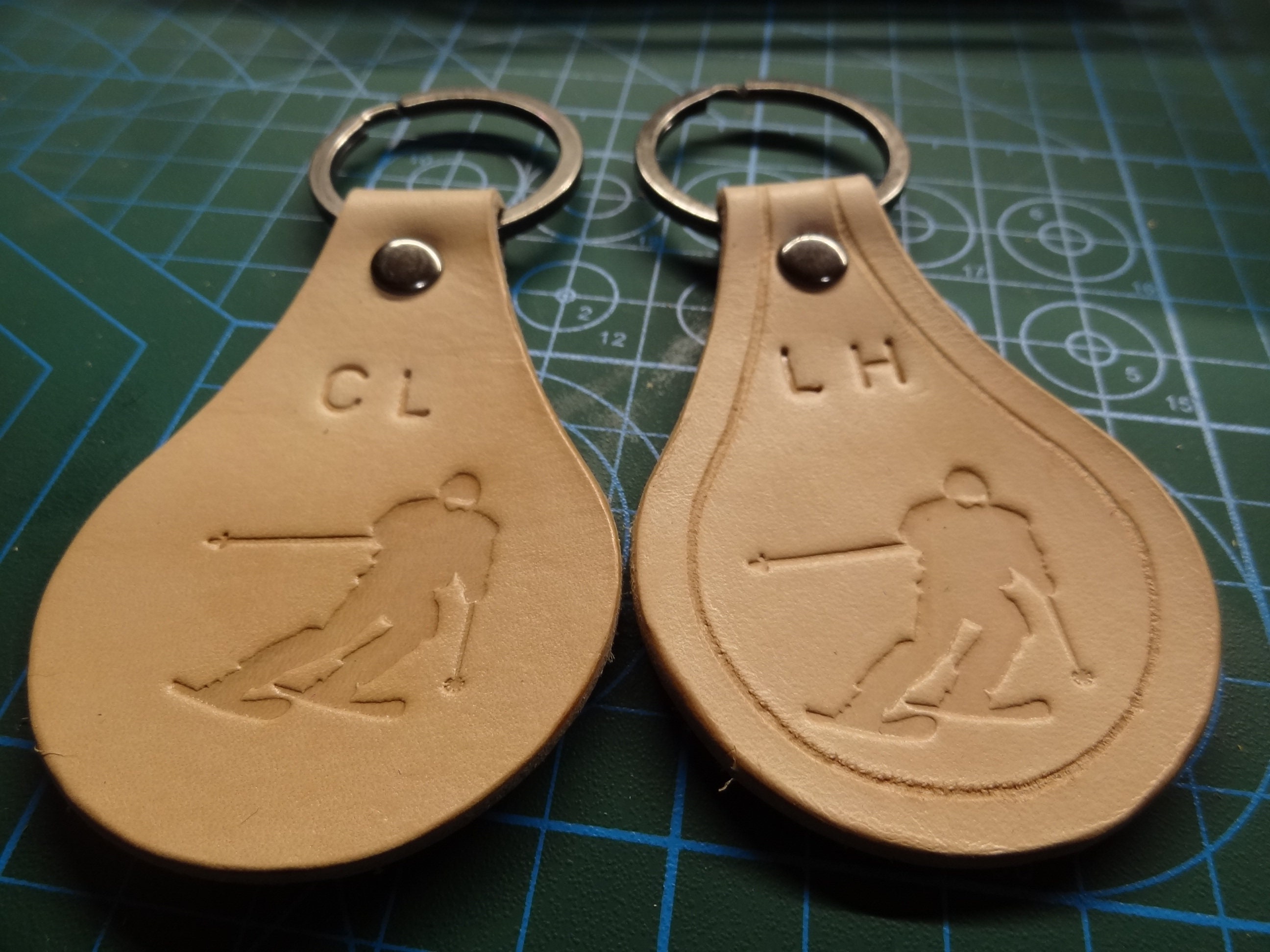 Personalized Handmade Genuine Leather Keychain With Skier Initials Name ...