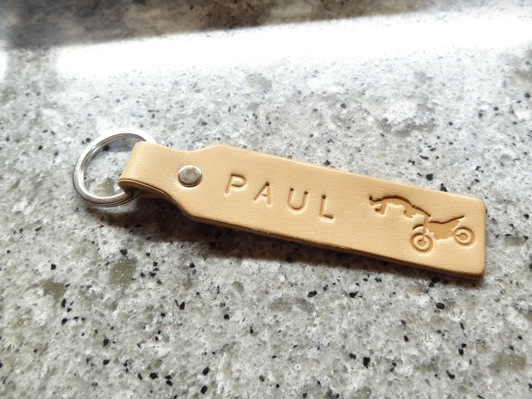 PERSONALIZED Handmade Leather Keychain With Initials Motorcycle Tricks ...