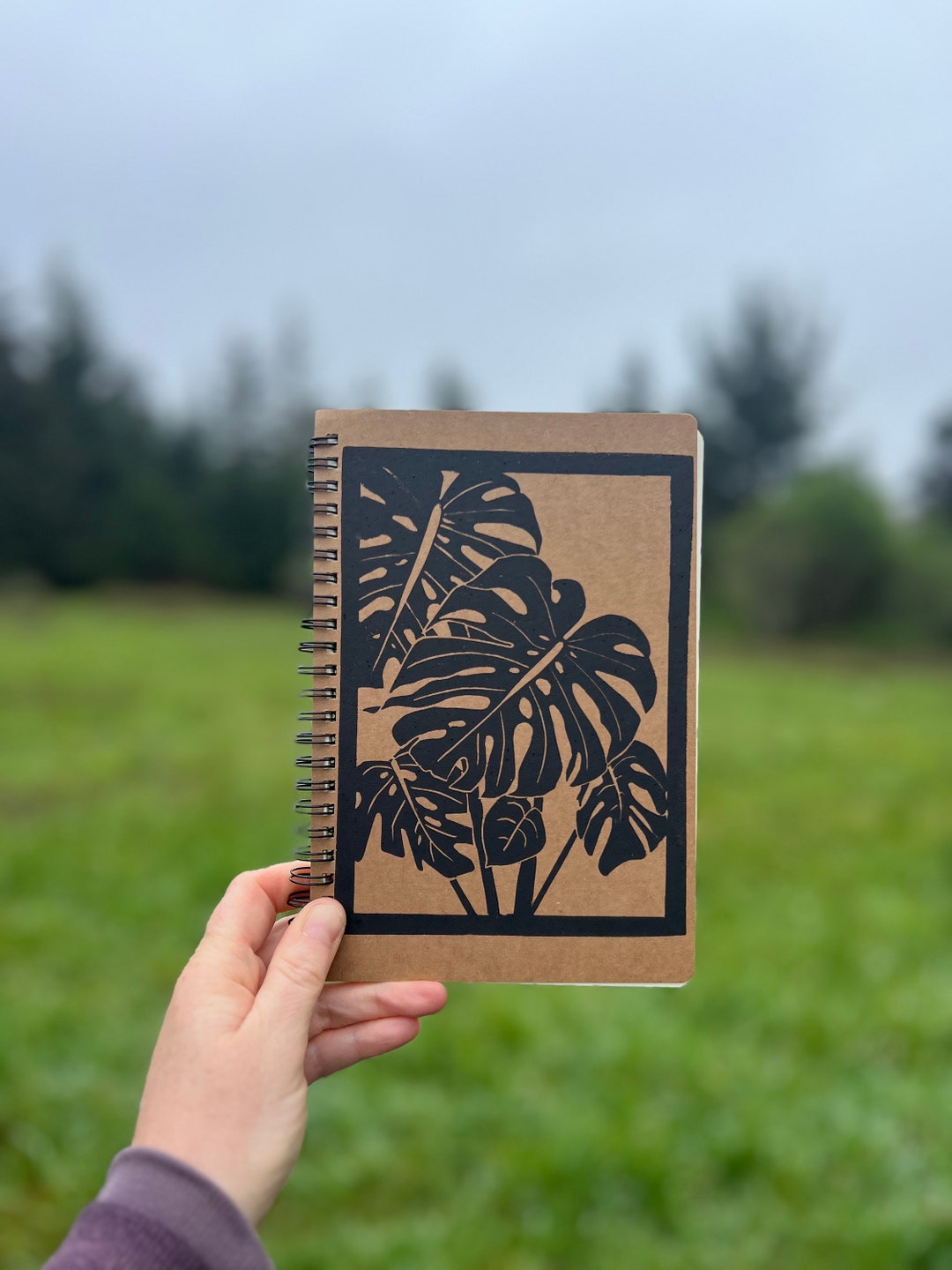 Monstera Block Print Notebook – Hand Stamped Kraft Journal - Etsy