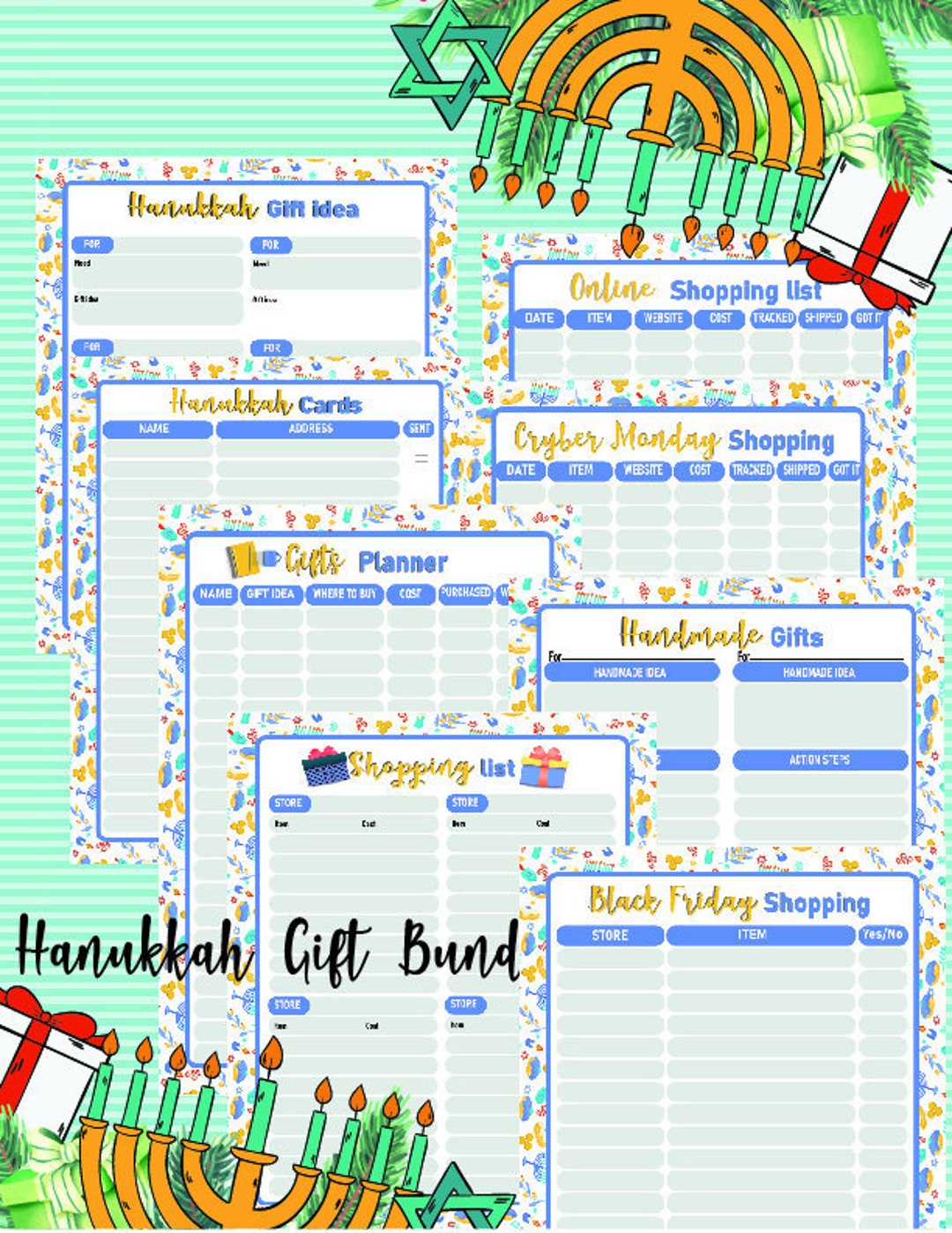Printable "hanukkah Bundle" Planner, Printable, to Do List, Shopping ...