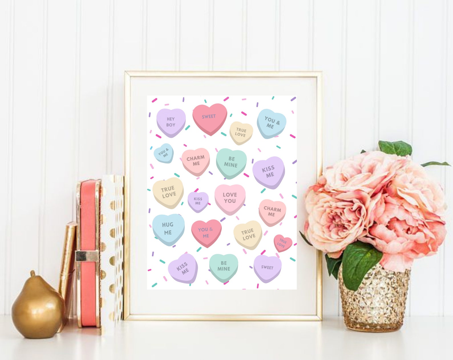 Candy Hearts Printable Wall Art, Sweet Hearts Print, Valentines Day ...