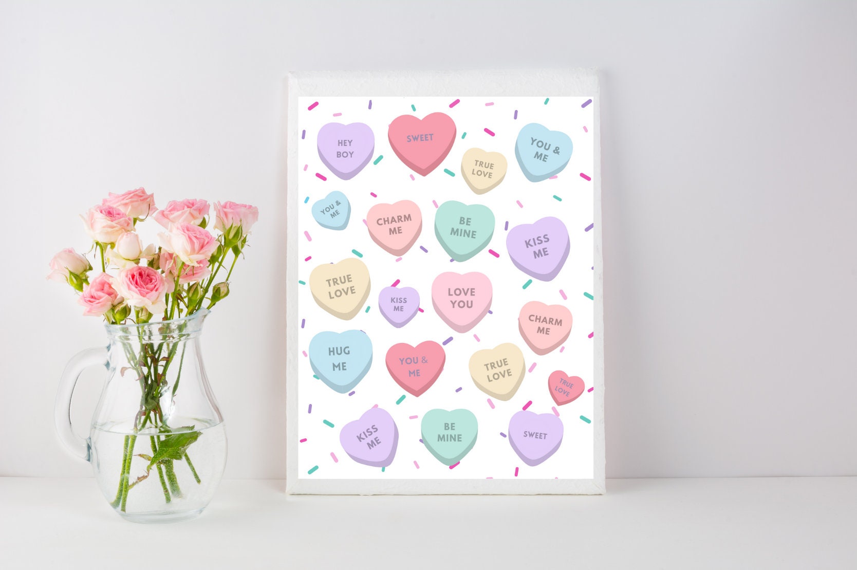 Candy Hearts Printable Wall Art, Sweet Hearts Print, Valentines Day ...