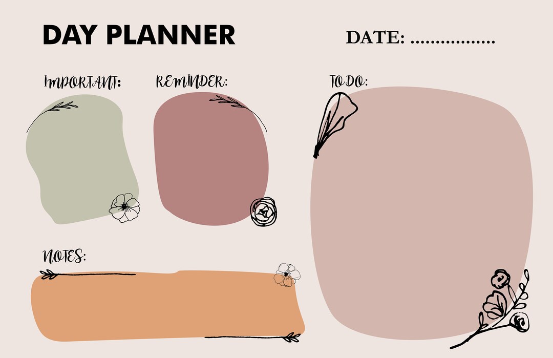 Day Planner PRINTABLE; Daily Boho Style Day Planner - Etsy Ireland