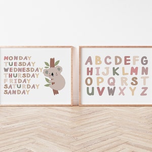 Alphabet Letters Kids Wall Art Printable ABC Boho Printable Weekdays ...