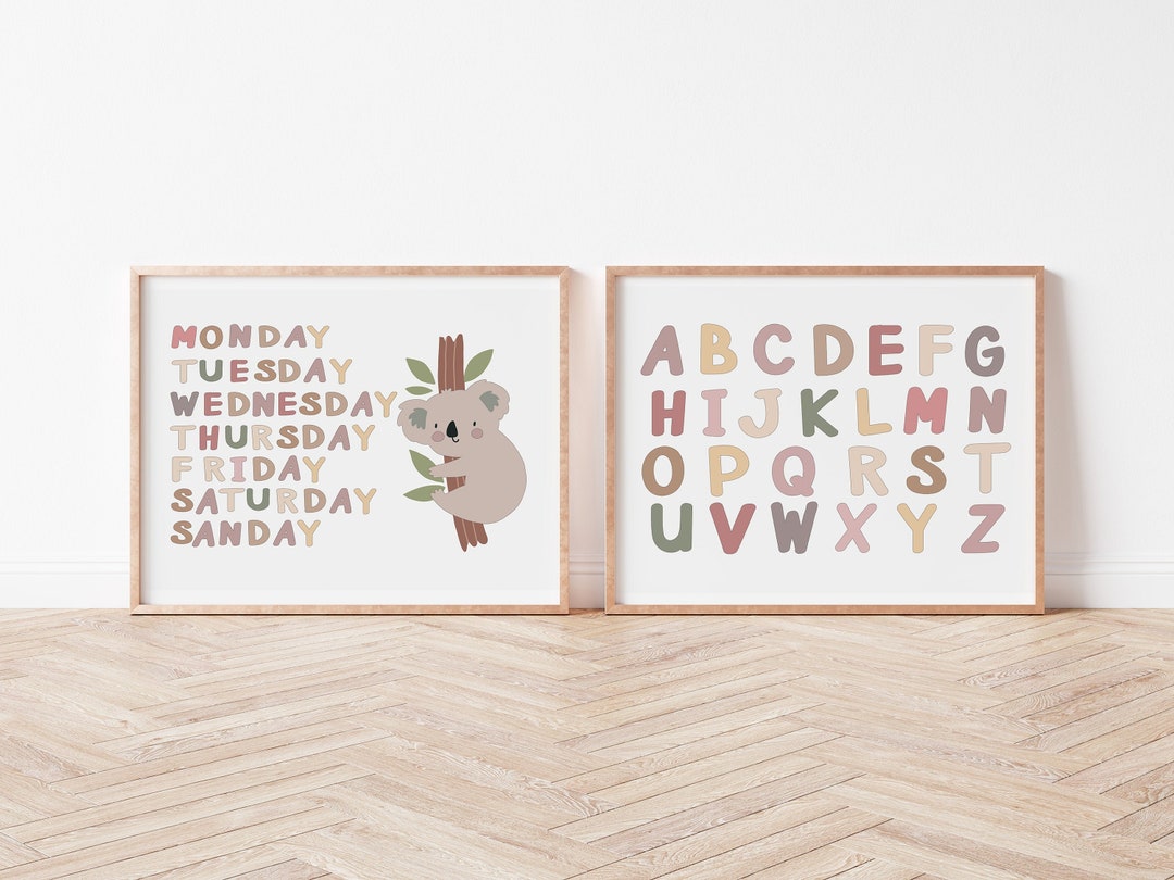 Alphabet Letters Kids Wall Art Printable ABC Boho Printable Weekdays ...