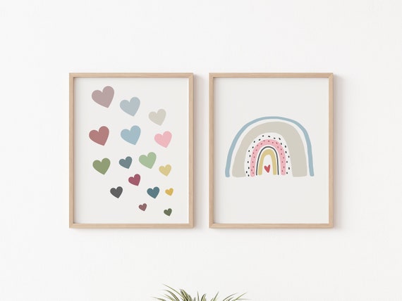Set of Kids Room Wall Art Printable Hearts Rainbow Wall Art - Etsy
