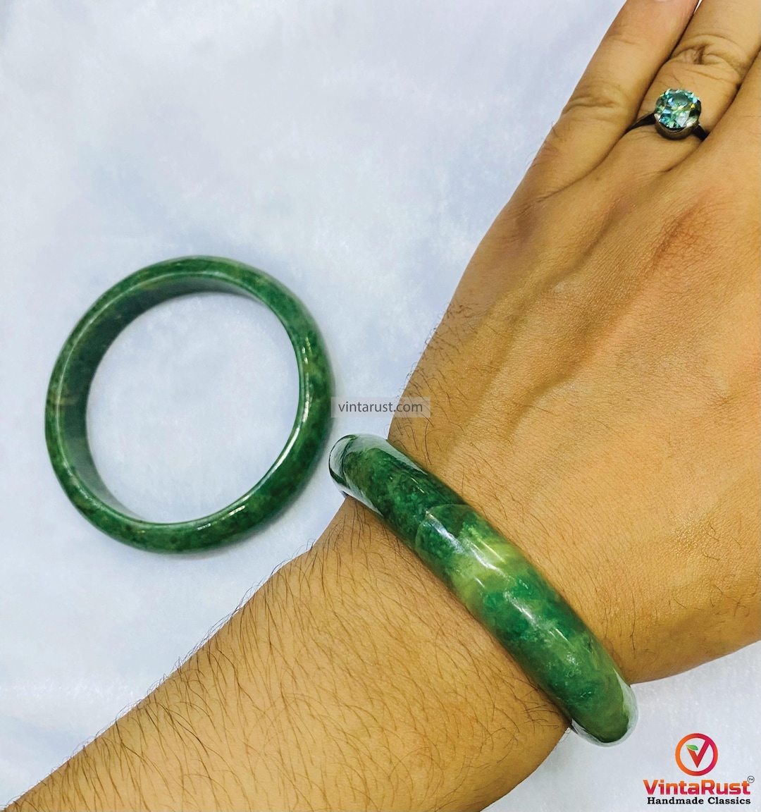 Natural Green Jade Stone Bangle Bracelet: Handmade Polished Gemstone ...