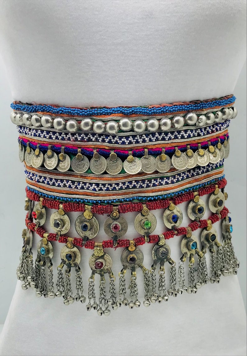 Vintage Kuchi Belly Dance Belt: Afghan Coins & Glass Stones - Etsy