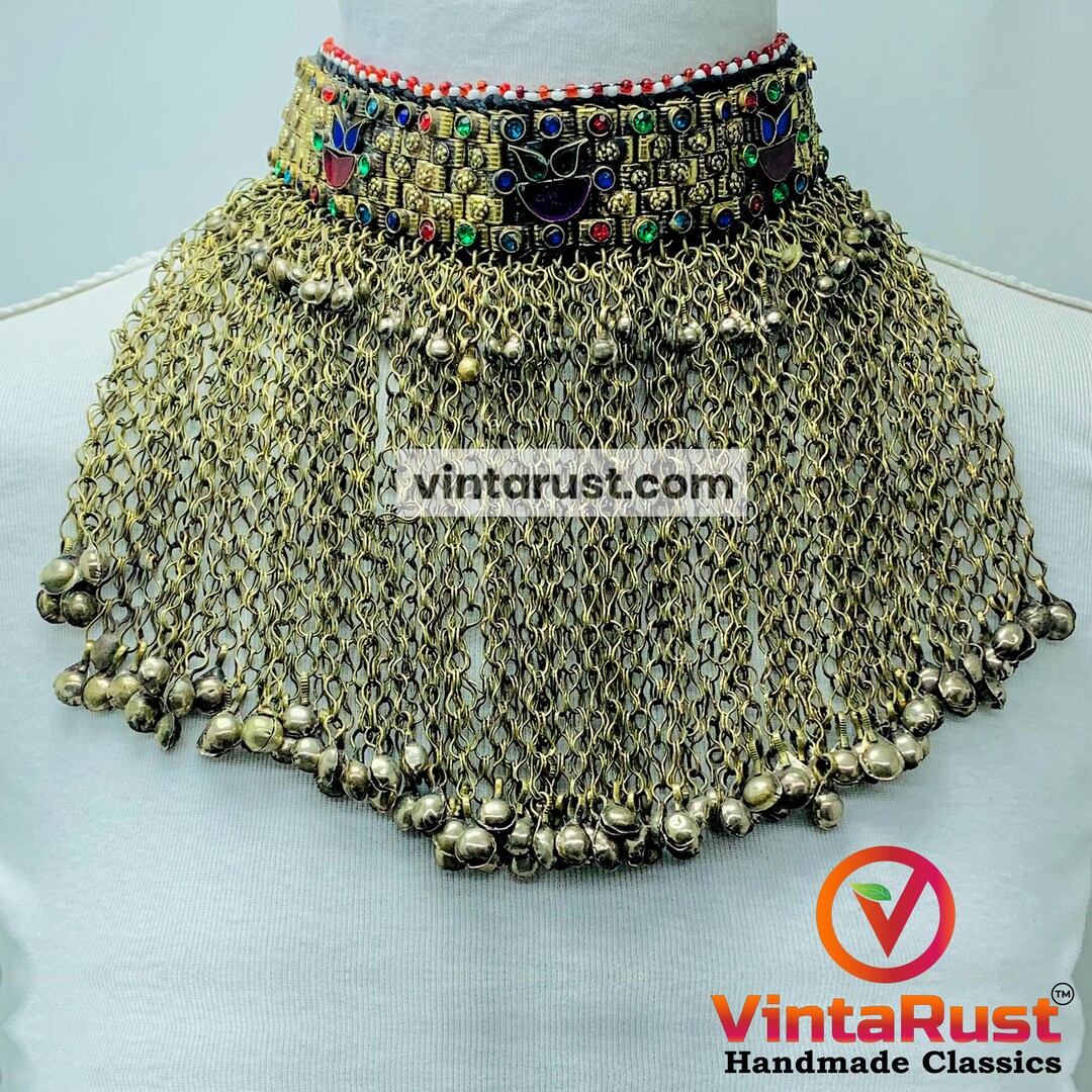 Afghan Vintage Choker Necklace, Tribal Antique Statement Collar Choker ...