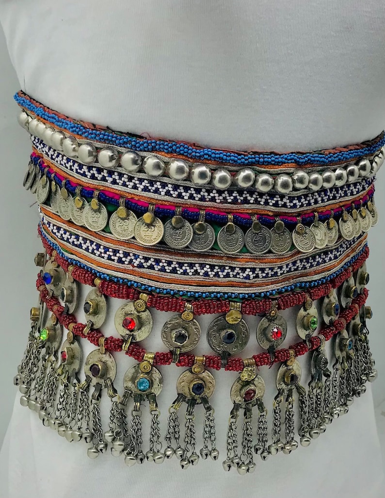 Vintage Kuchi Belly Dance Belt: Afghan Coins & Glass Stones - Etsy
