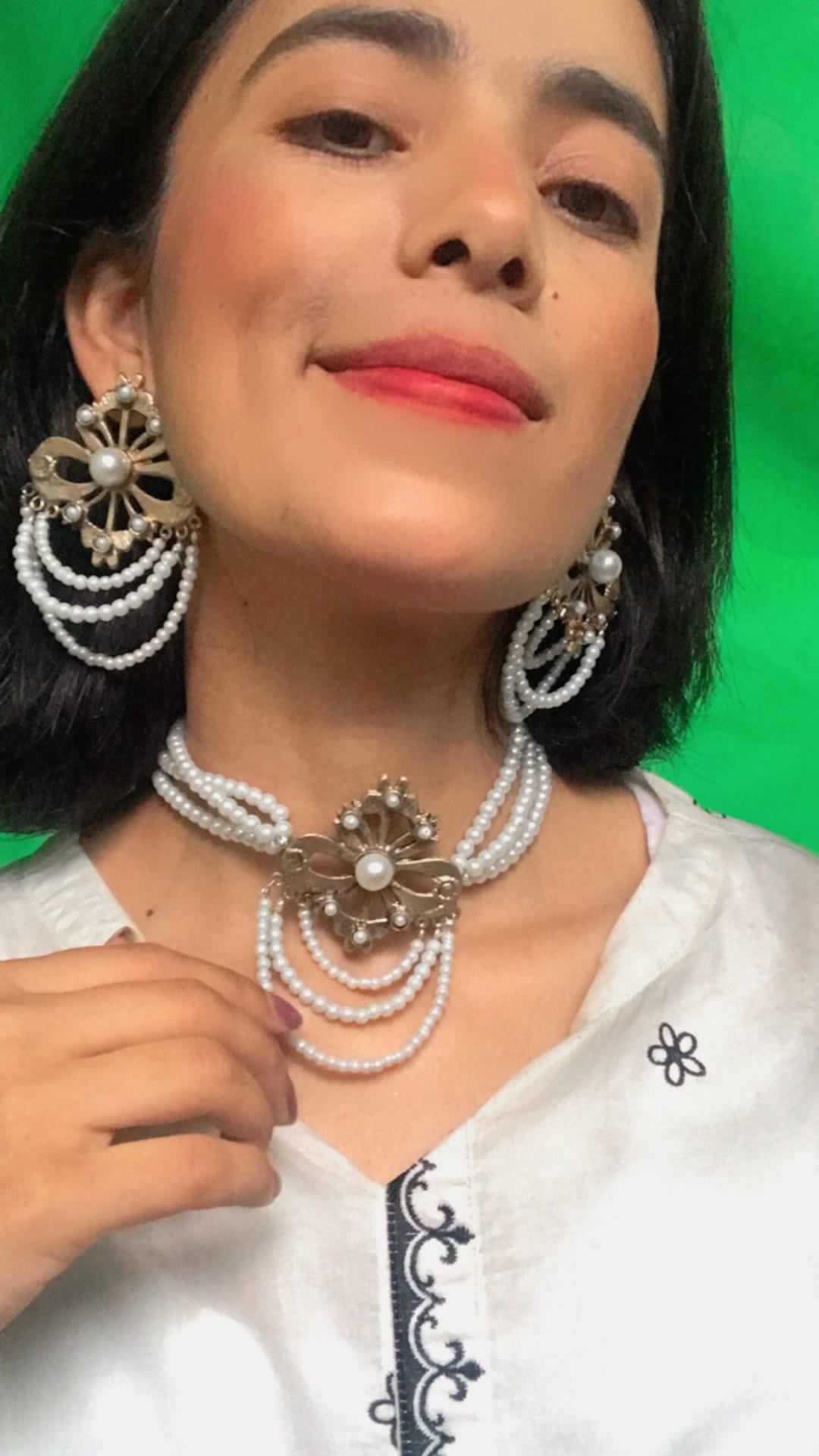 Pearls Jewelry Set Neutral Color Pearls With Brass Motif - Etsy