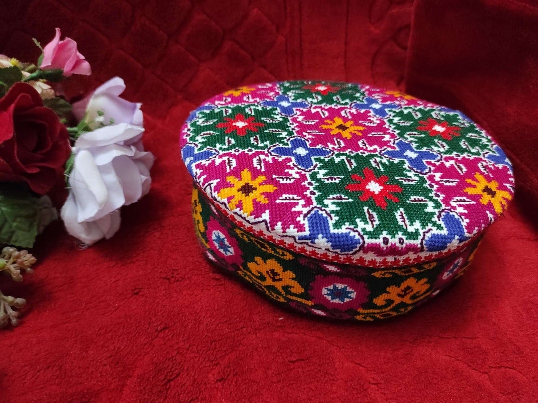 Floral Cap Hunza Headwear Winter Hat Chunky Traditional Warm Knit Hats ...