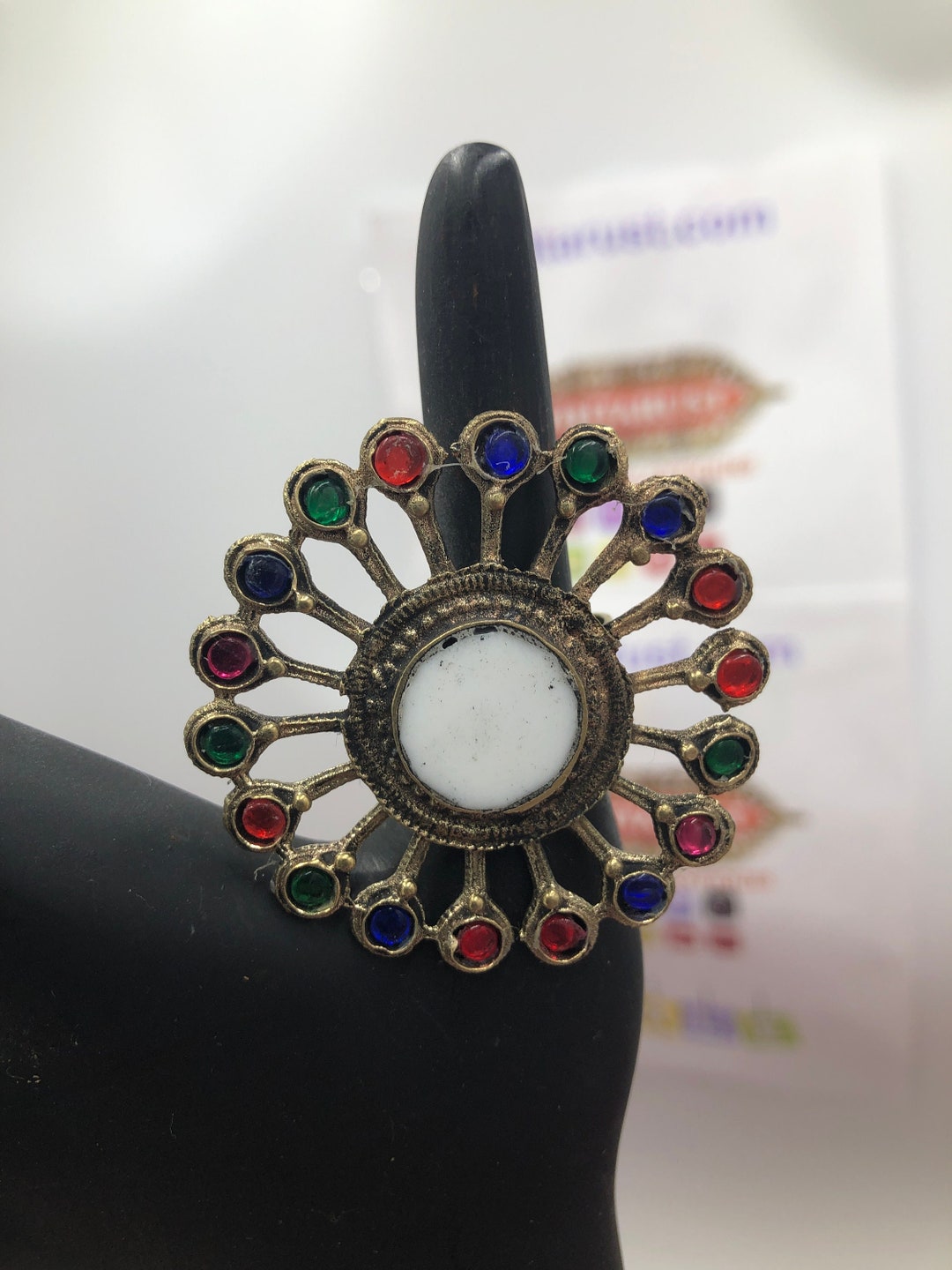 Afghan Ring, Massive Ring With Multicolor Glass Stones, Large Afghan ...