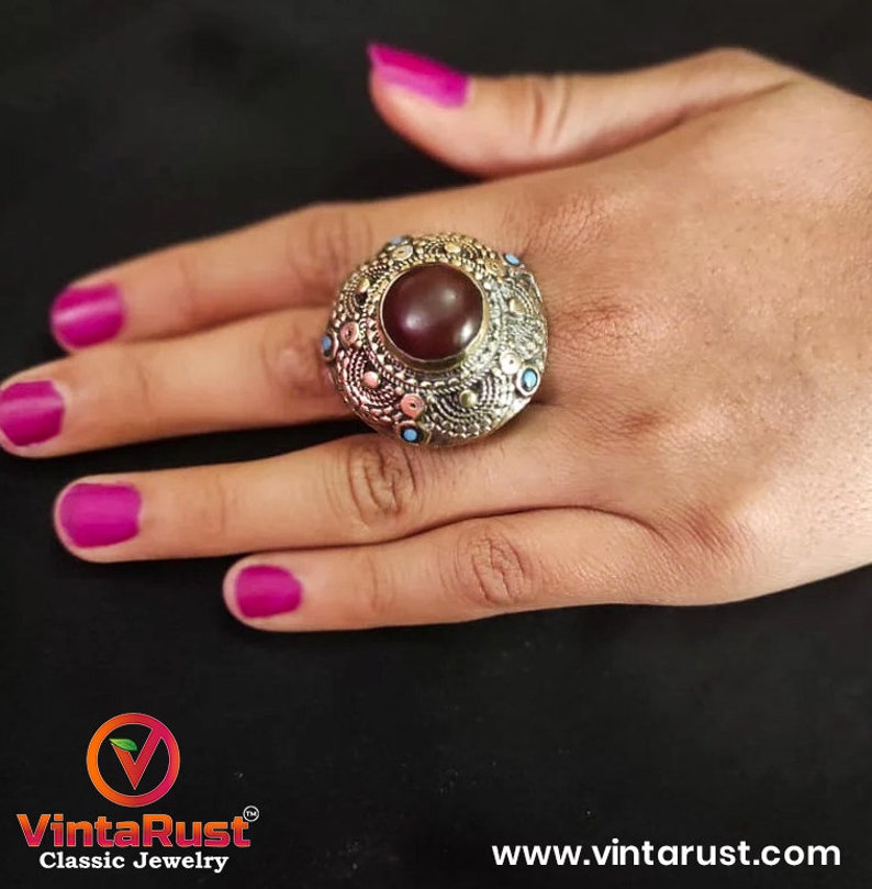 Massive Kuchi Ring With Stone Stone Ring Tribal Ethnic Ring - Etsy