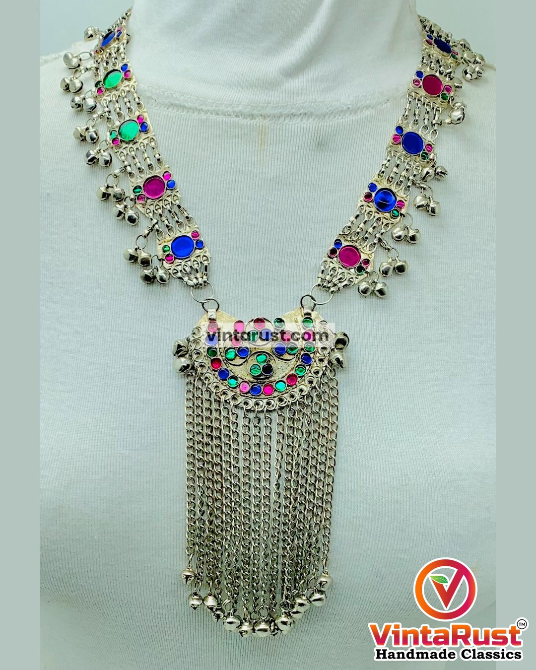 Silver Kuchi Tribal Pendant Necklace, Vintage Ethnic Pendant Necklace ...